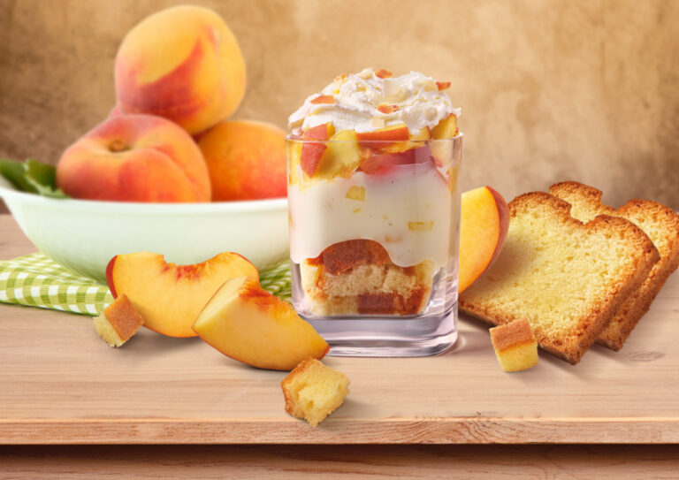 Perzik Cake vla met cake - Eatertainment